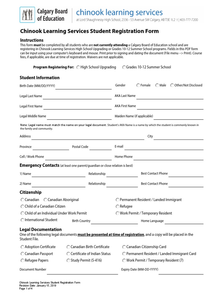 Cls Student Reg Form Pdf Personally Identifiable Information
