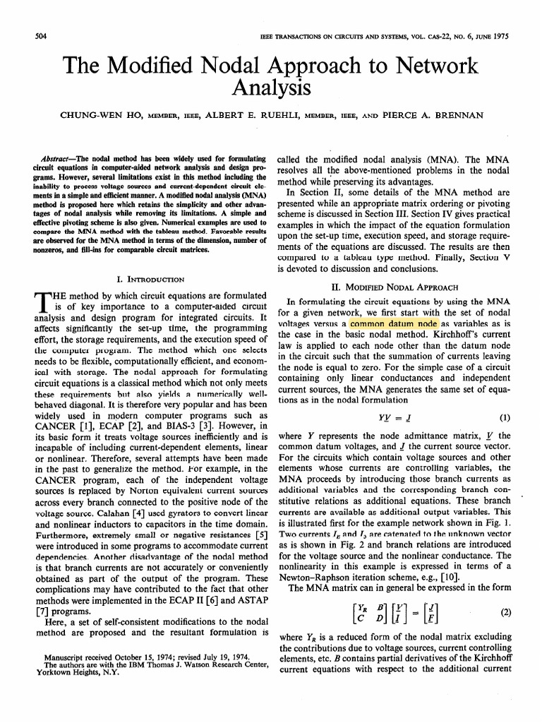 The Modified Nodal Approach To Network Analysis | PDF | Matrix ...