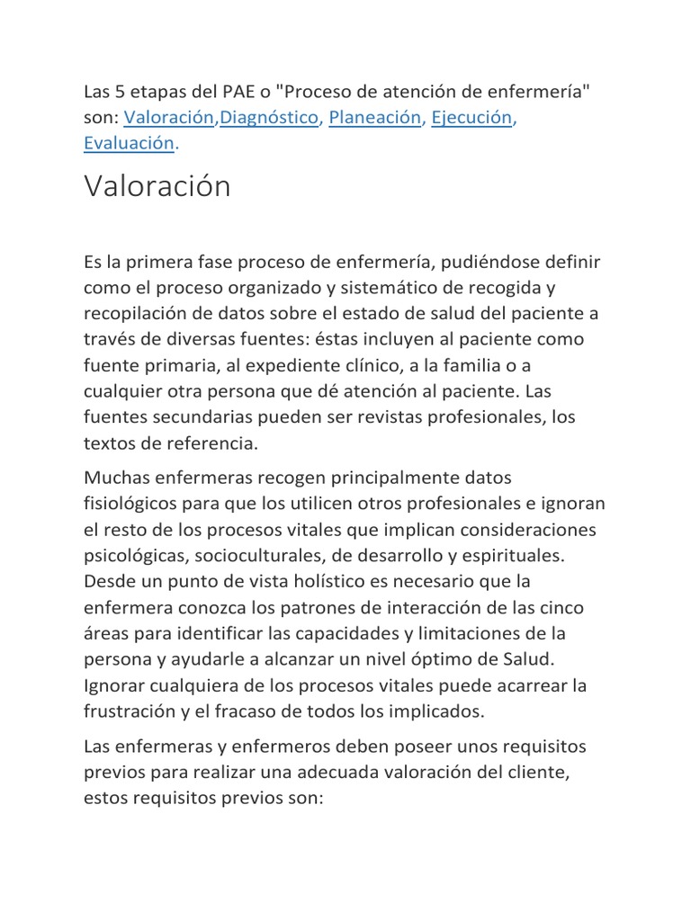 PAE " Proceso de Atencion de Enfermeria" | PDF | Enfermería ...