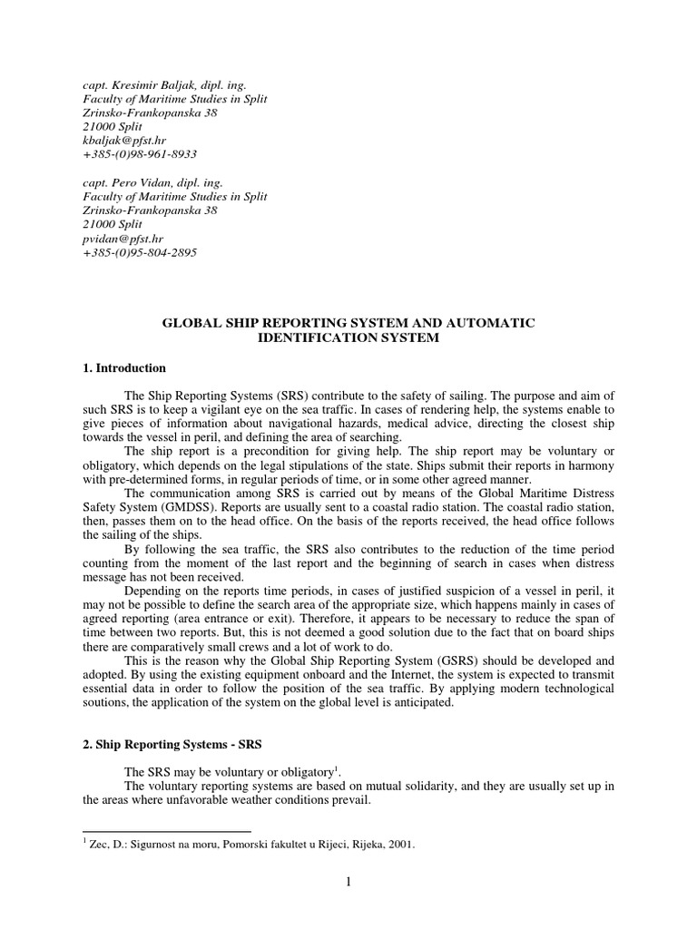 Global Ship Reporting System and Automatic Identification System | PDF ...