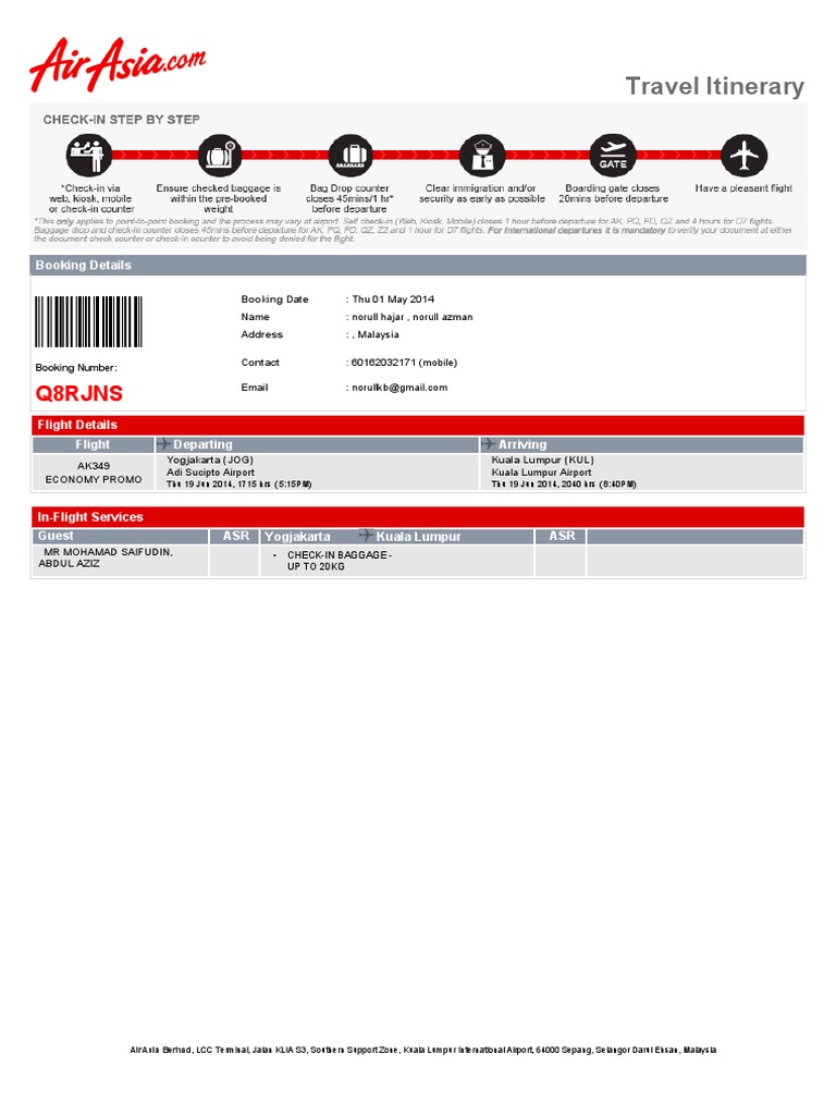 Contoh Tiket Air Asia | PDF | Aviation | Transport