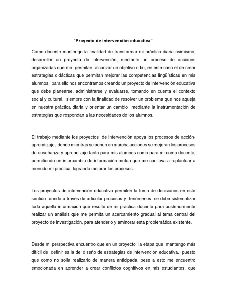 Proyecto de Intervencion Educativa | PDF