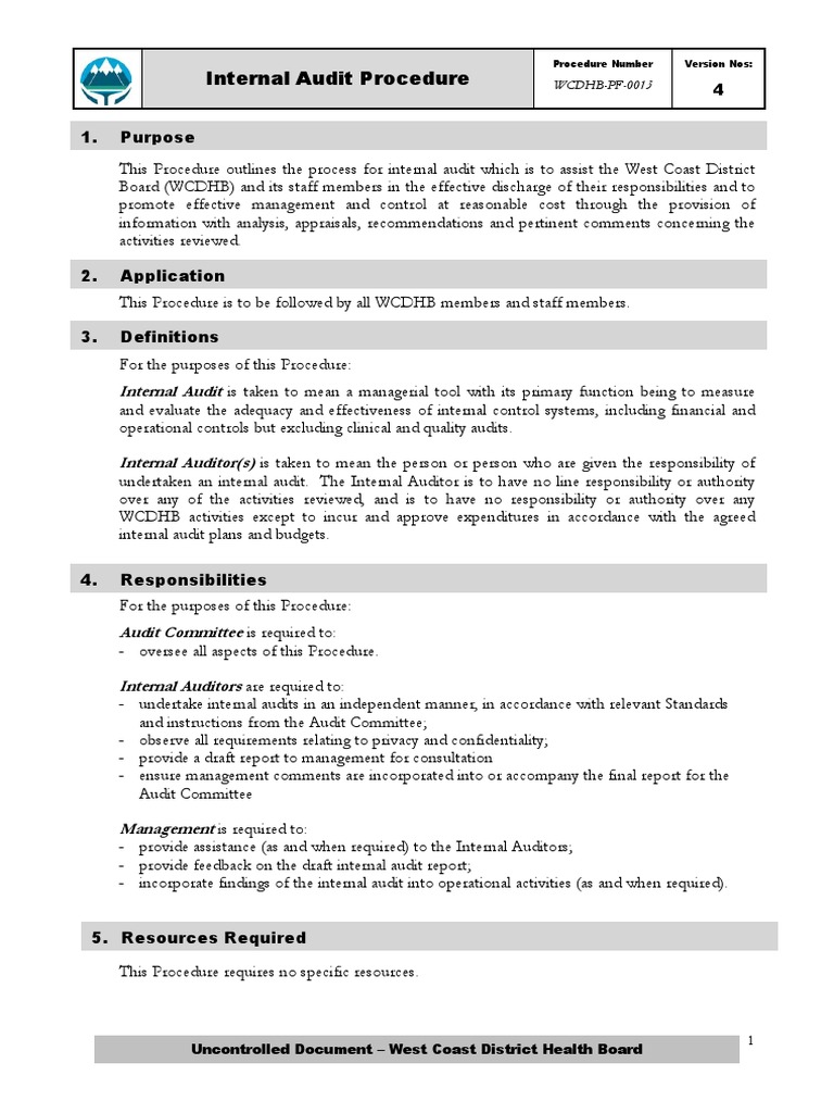 WCDHB Internal Audit Guide | PDF | Internal Audit | Audit Committee