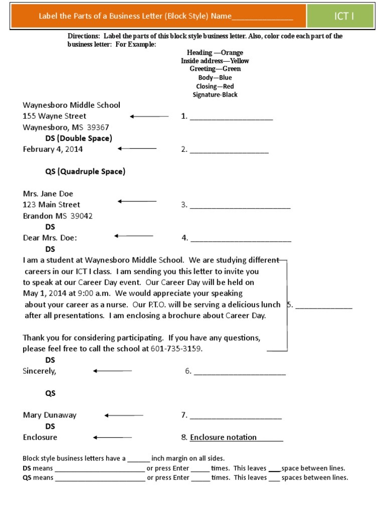 Label The Parts of A Business LetterStudent11 Revised Color Coded | PDF