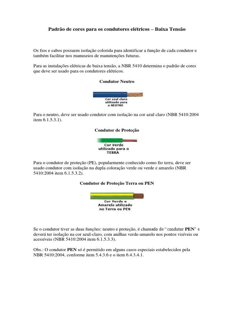 Padrão de Cores para Os Condutores Elétricos | PDF | Tecnologia e ...