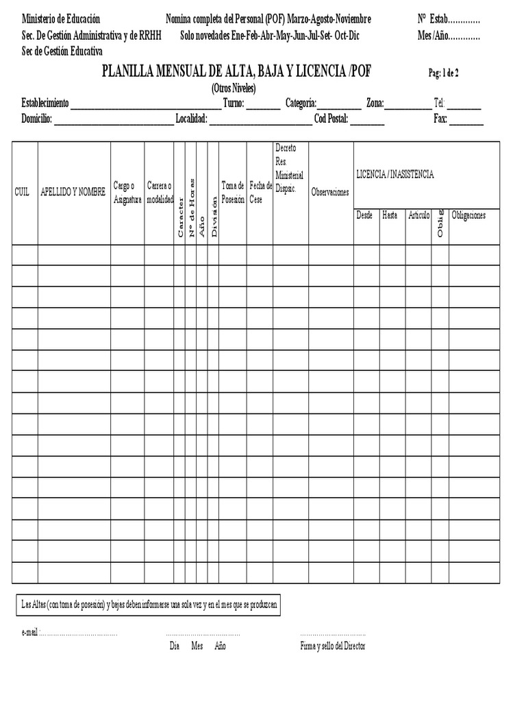 Planillas Mensual de Alta y Bajas | PDF | Gobierno
