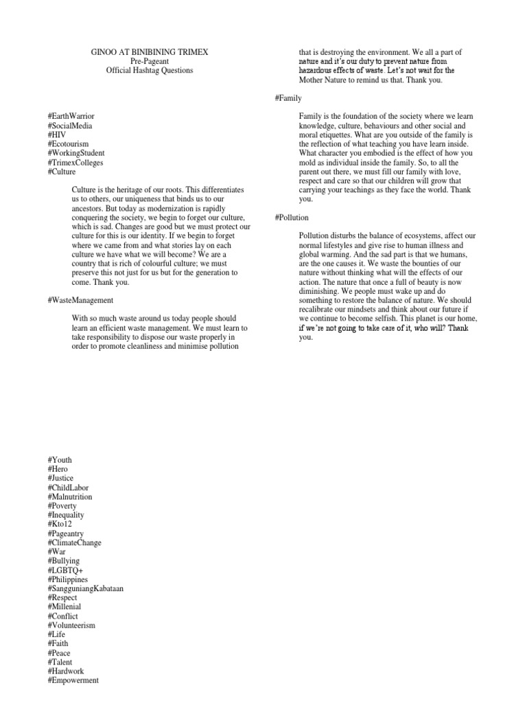 Ginoo at Binibining Trimex # Question | PDF | Family | Human