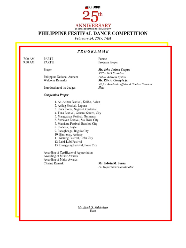 Philippine Festival Program | PDF | Public Holiday | Economy Of The ...