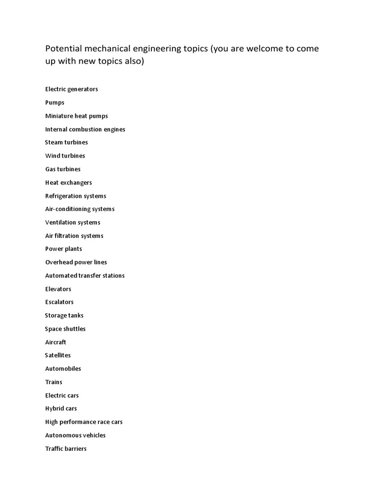 Potential Mechanical Engineering Topics | PDF | Machines | Turbine