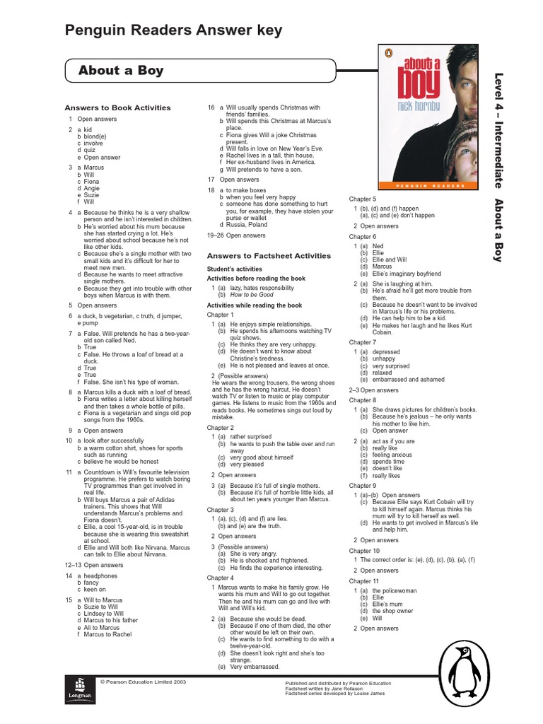 Penguin Readers Answer Key: About A Boy | PDF