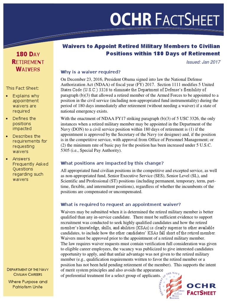 180-Day Waiver for Retired Military Appointments | PDF | United States ...