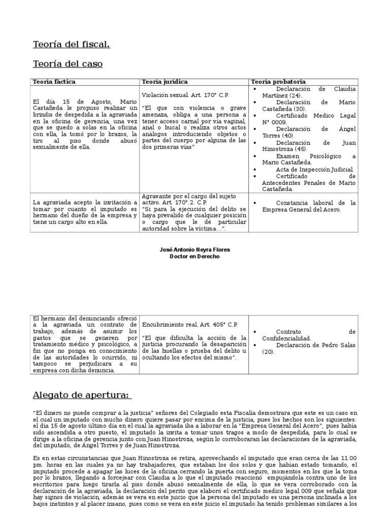 Modelo de Teoria Del Caso | PDF | Violación | Derecho penal