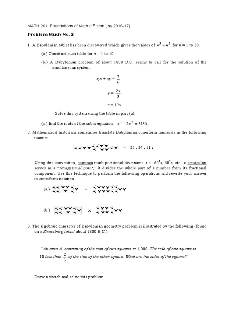 MATH 201 Problem Study 2 (Babylonian Math) | PDF | Social Science