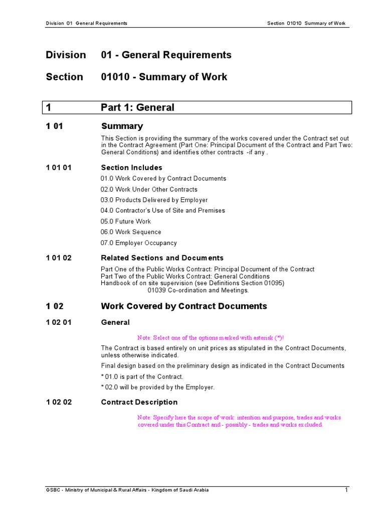 Division 01 - General Requirements Section 01010 - Summary of Work 1 ...