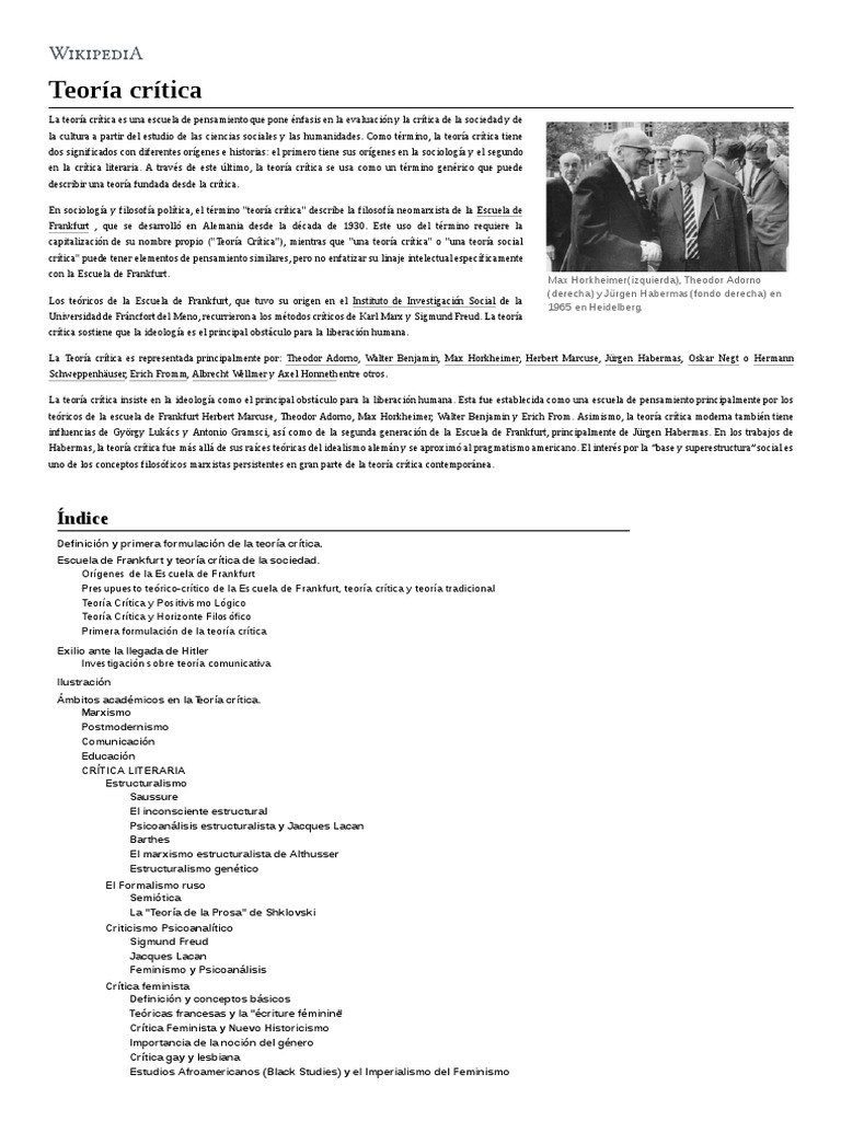 Teoría Crítica | PDF | La teoría crítica | Escuela de Frankfurt