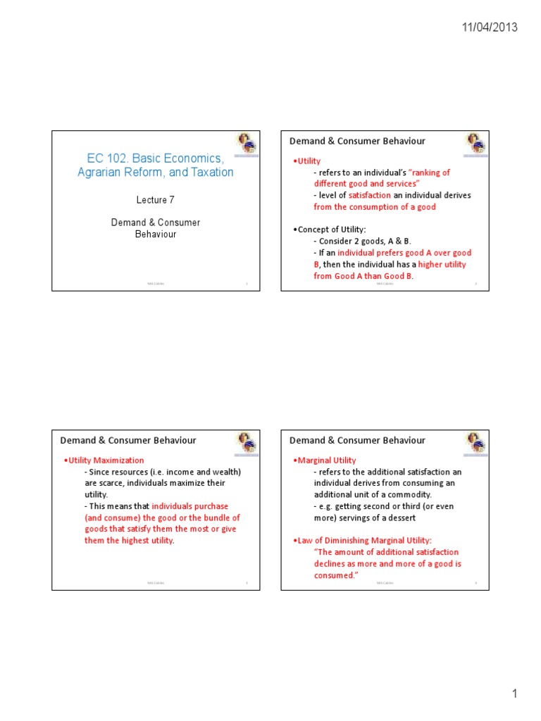 Eco102-Demand & Consumer Behavior | PDF | Utility | Demand