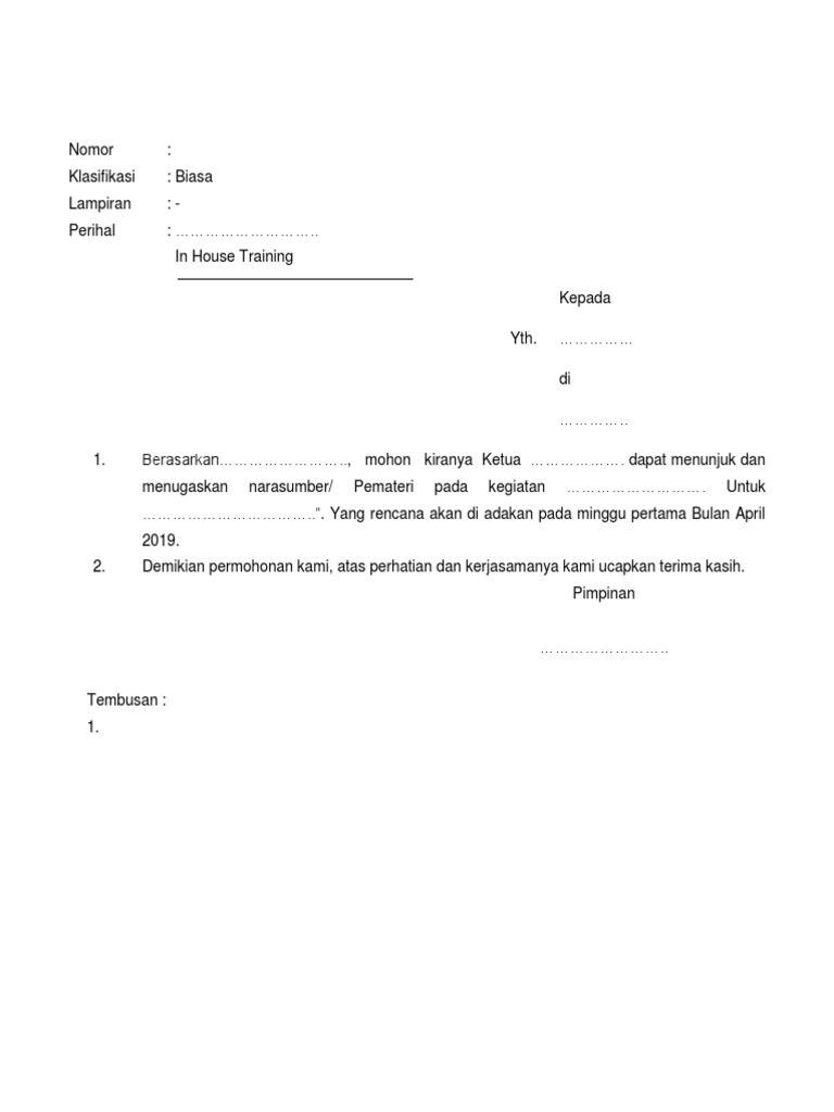 Contoh Surat in House Training | PDF