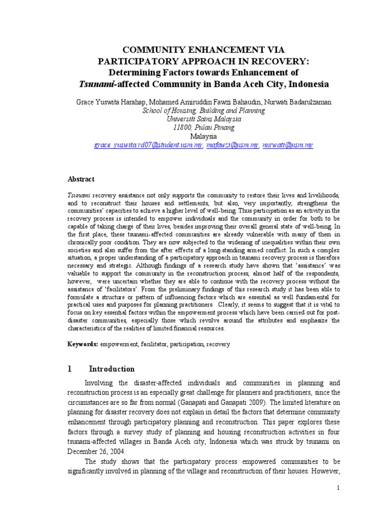 Community Enhancement Via Participatory Approach - Word | PDF ...