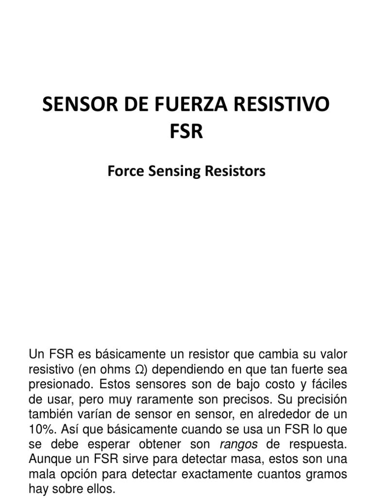 Sensor de Fuerza Resistivo FSR: Force Sensing Resistors | PDF ...