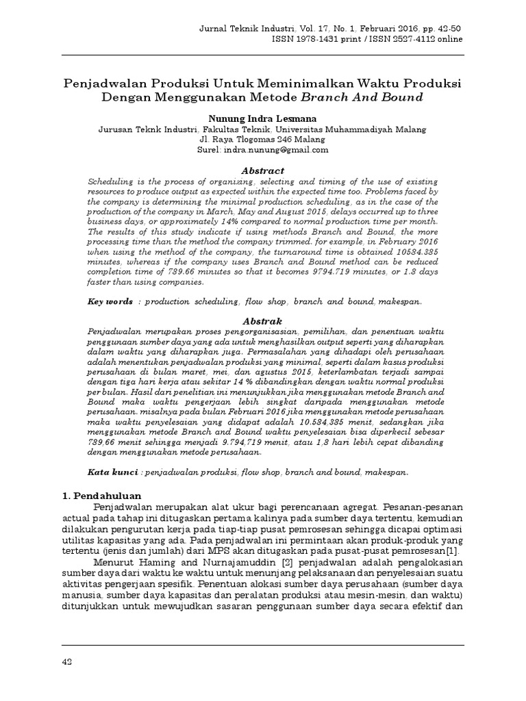 OPTIMAL SCHEDULING FOR MINIMIZING PRODUCTION TIME USING BRANCH AND BOUND METHOD | PDF