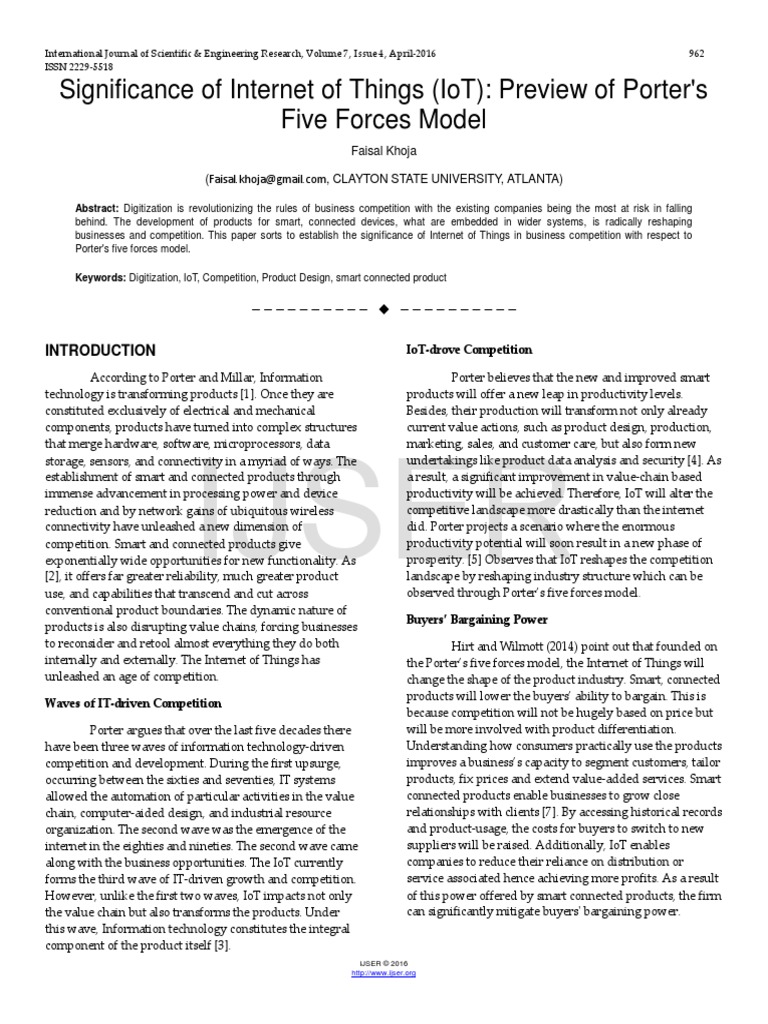 Significance of Internet of Things IoT Preview of Porter S Five Forces ...
