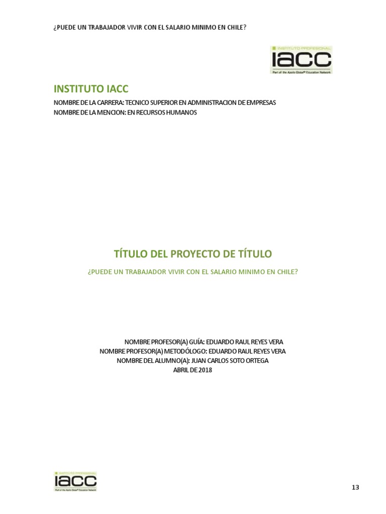 Proyecto de Titulo Iacc, Tecnico Superior Administracion de Empresa | PDF | Salario mínimo | Salario