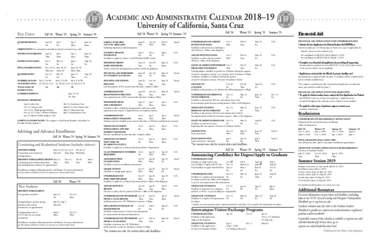 University of California, Santa Cruz: Cademic and Dministrative Alendar ...