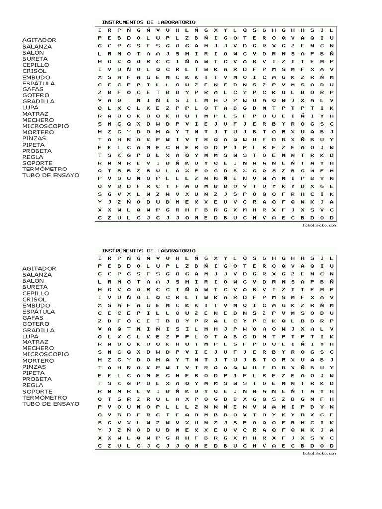 Sopa de Letras Instrumentos de Laboratorio