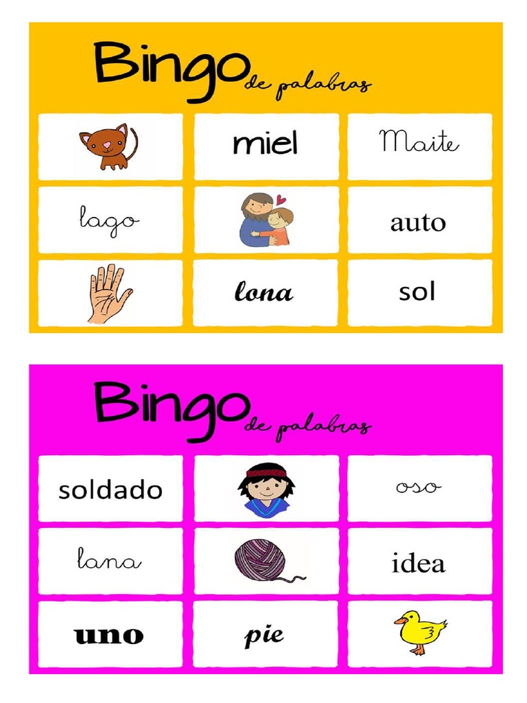 Bingo de Palabras para Niños | PDF