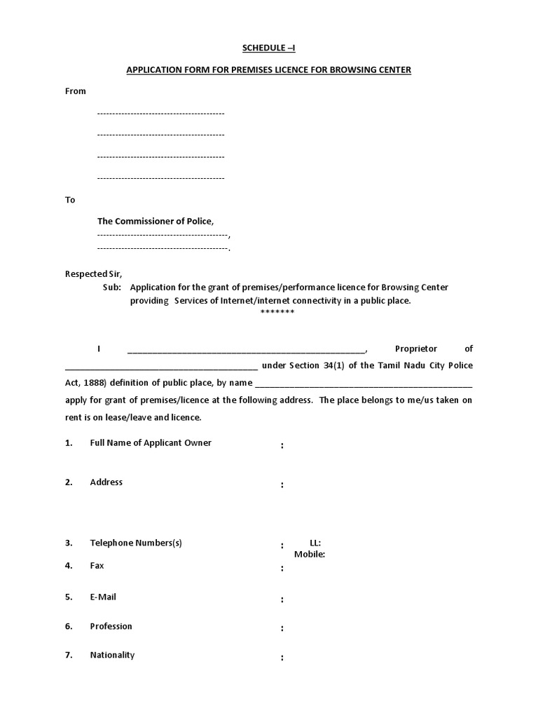 Application for Premises License to Operate a Browsing Center | PDF ...