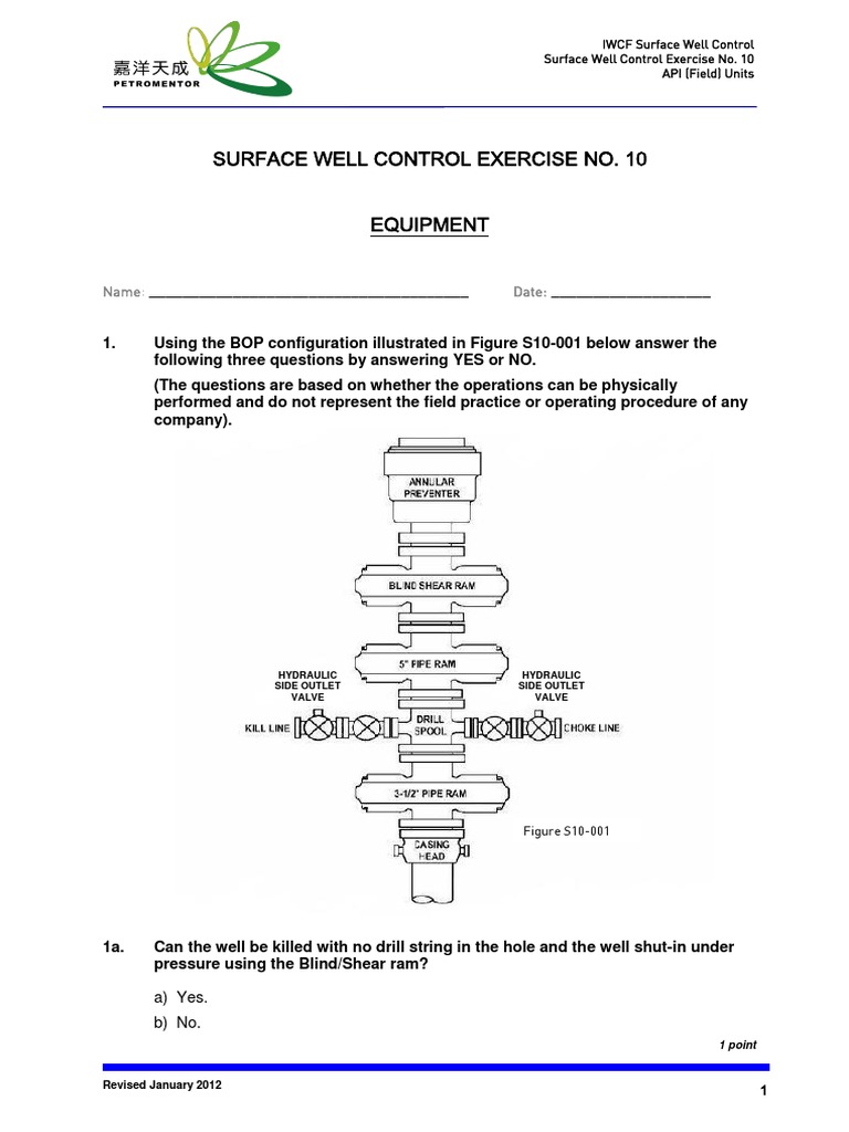 Surface Well Control Exercise No. 10 - Equipment - Revised January 2012 - Welltrain Logo PDF ...