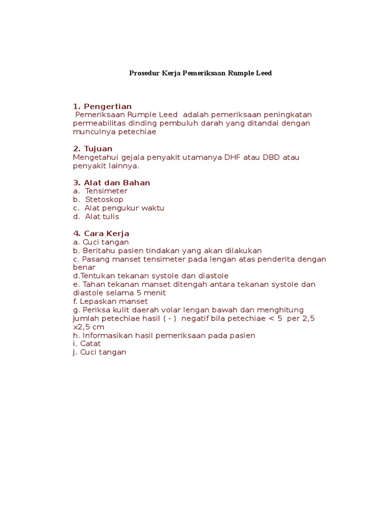 Prosedur Kerja Pemeriksaan Rumple Leed | PDF