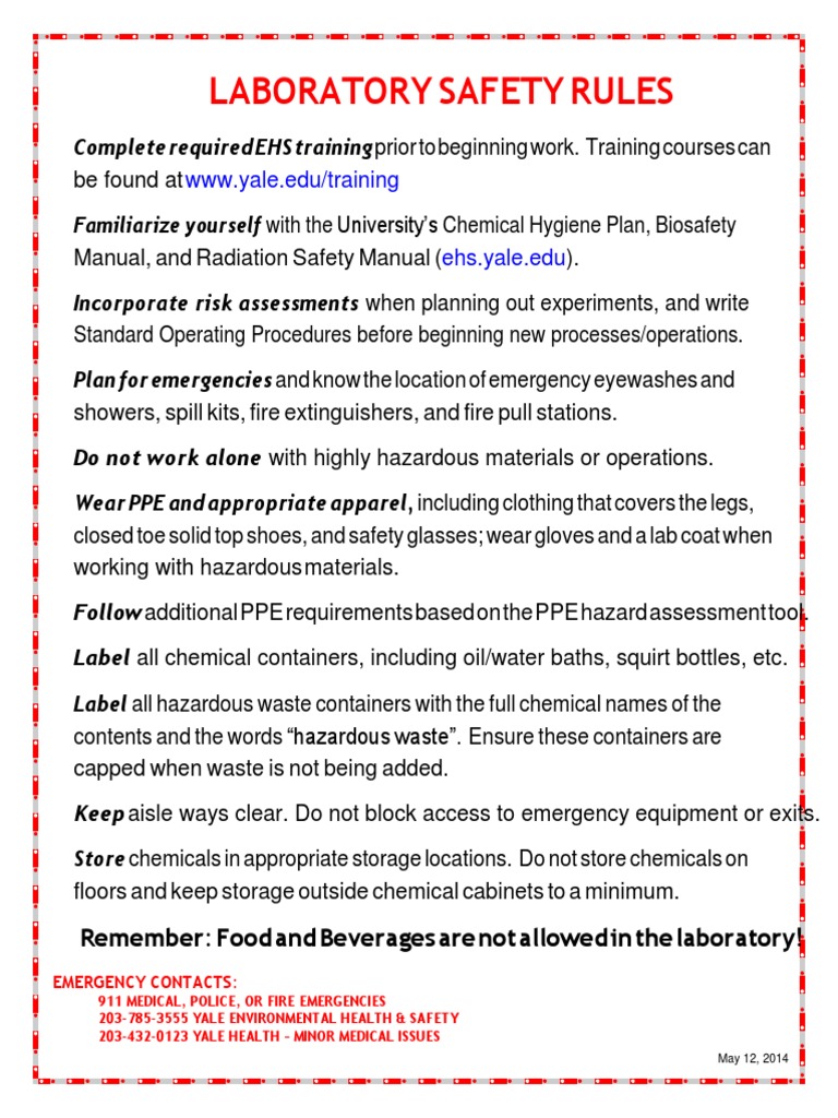 Laboratory Safety Rules: WWW - Yale.edu/training | PDF | Laboratories ...