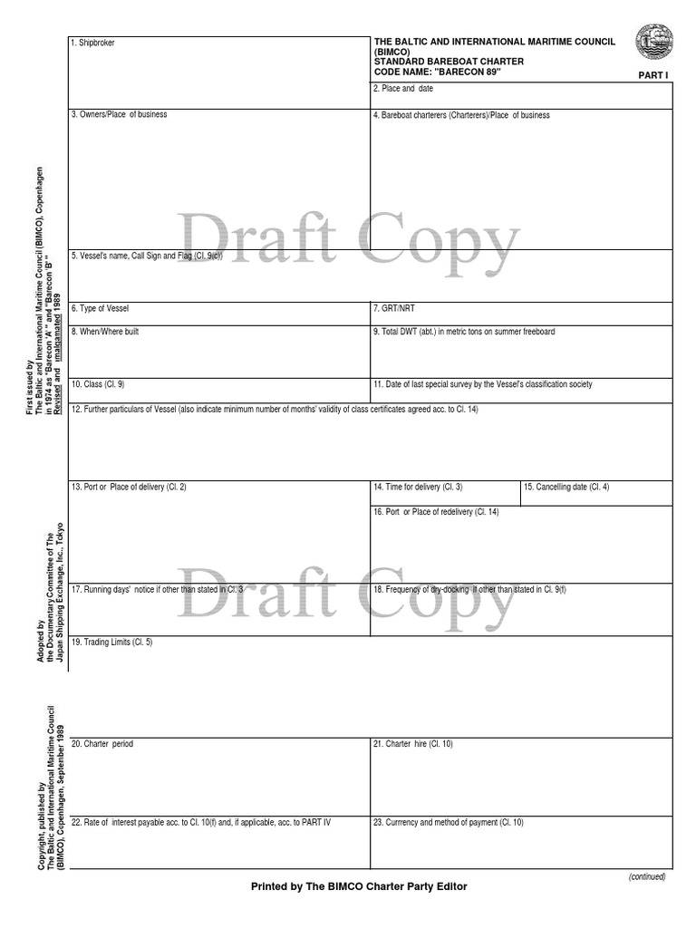 The Baltic and International Maritime Council (Bimco) Standard Bareboat ...