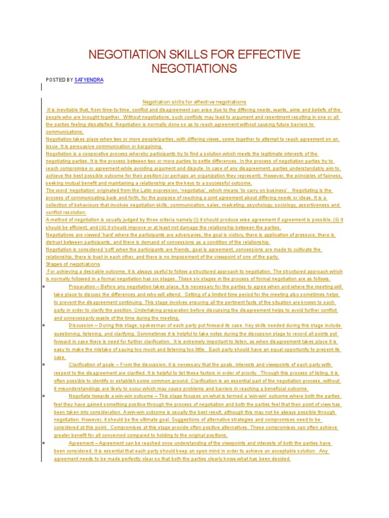 Negotiation Skills For Effective Negotiations | PDF | Negotiation | Psychological Concepts