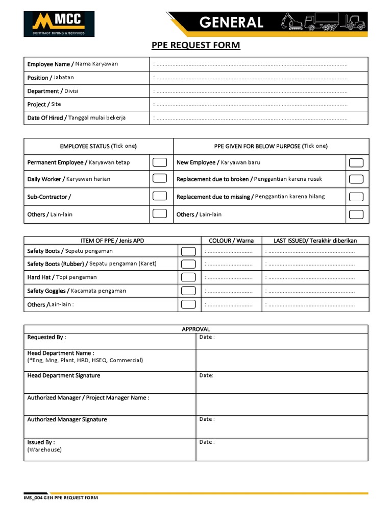 PPE Request Form Template | PDF | Nature