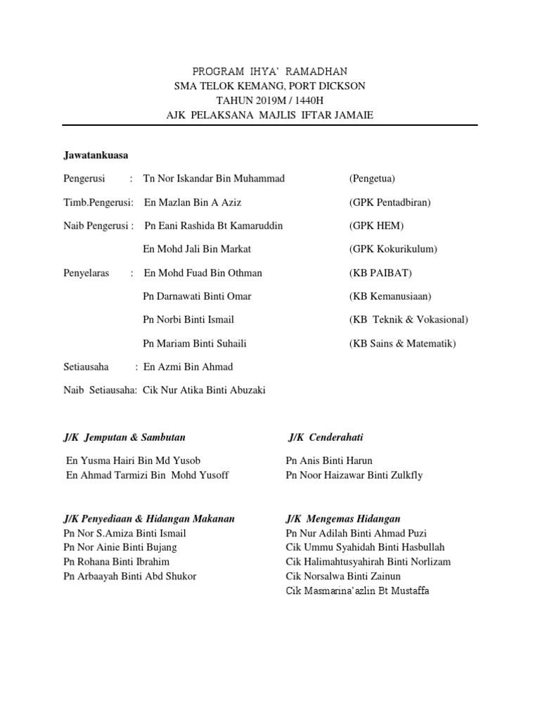Ajk Pelaksana Iftar Jamaie | PDF