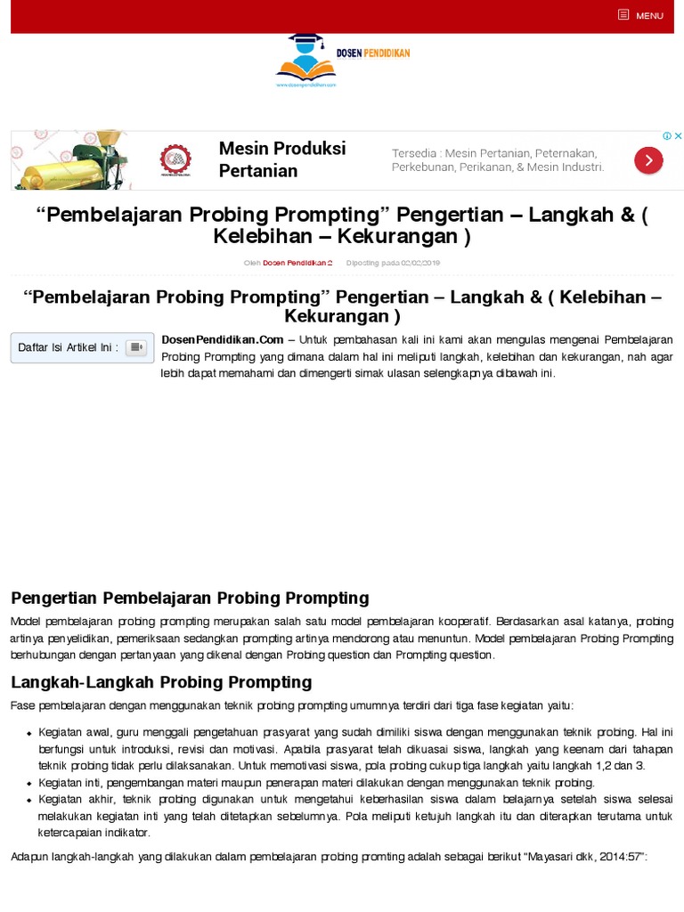 Pembelajaran Probing Prompting Pengertian - Langkah & (Kelebihan - Kekurangan) | PDF