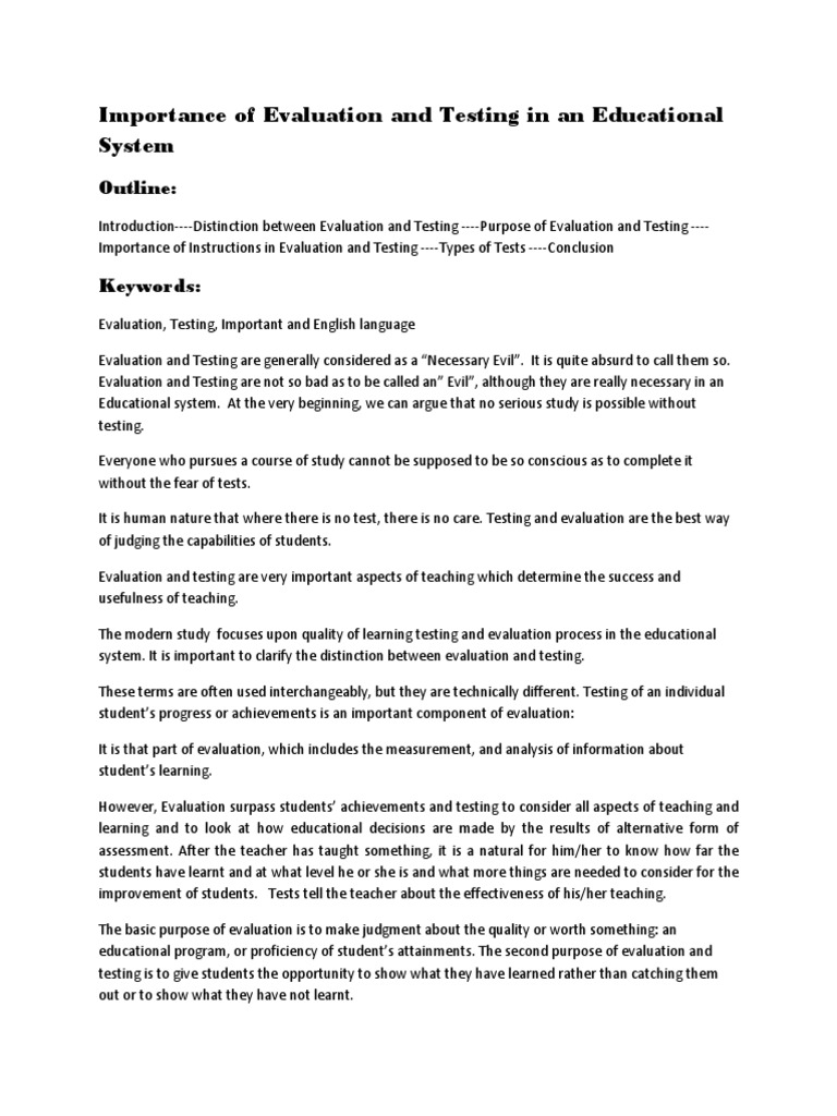 Importance of Evaluation and Testing in An Educational System | PDF ...