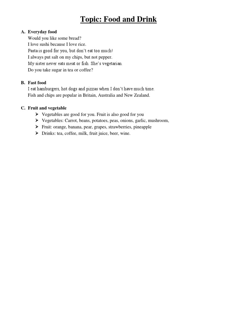 Topic Food and Drink | PDF