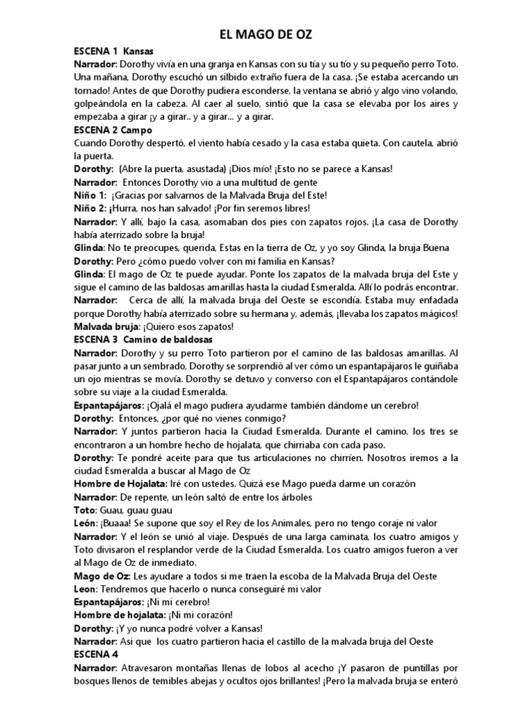 El Mago de Oz Guion | PDF | Wizard Of Oz (Personaje) | Dorothy Gale