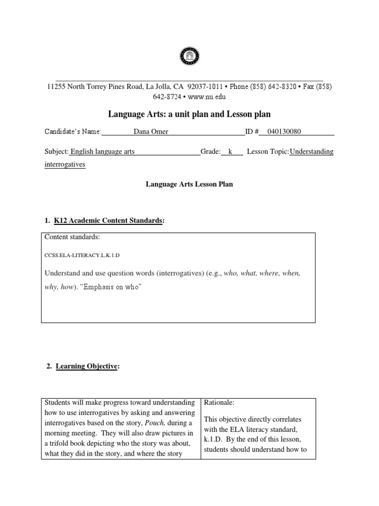 Kindergarten Lesson Plan - Interrogatives | PDF | Question | Special ...