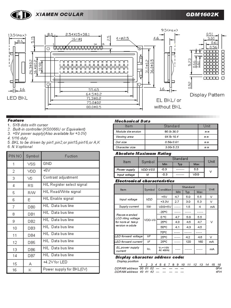 GDM1602K PDF | PDF | Digital Electronics | Electrical Engineering