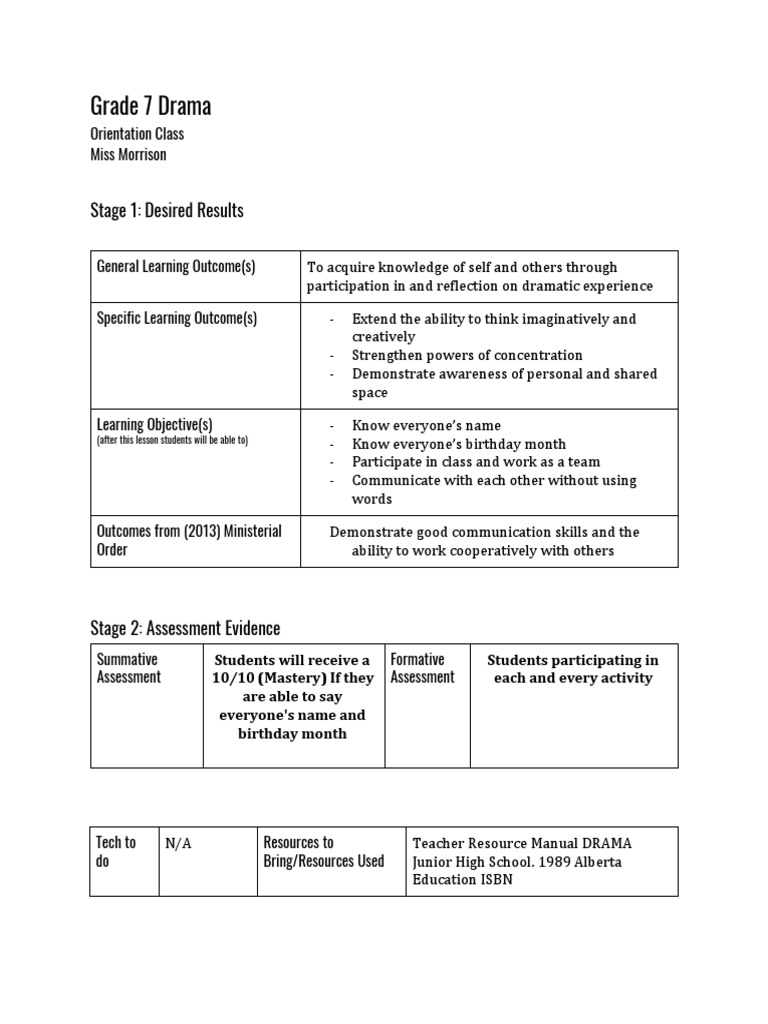 Grade 7 Drama Miss Morrison-3 | PDF | Educational Assessment ...