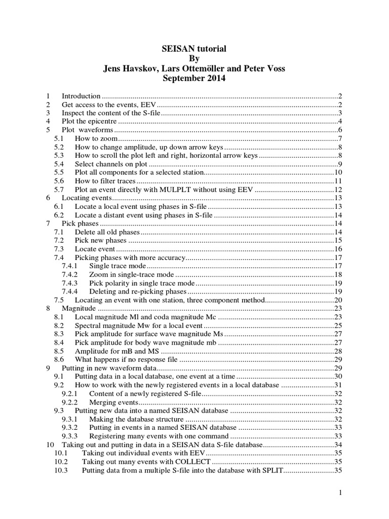 SEISAN Tutorial: Event Analysis Guide | PDF | Amplitude | Computer File