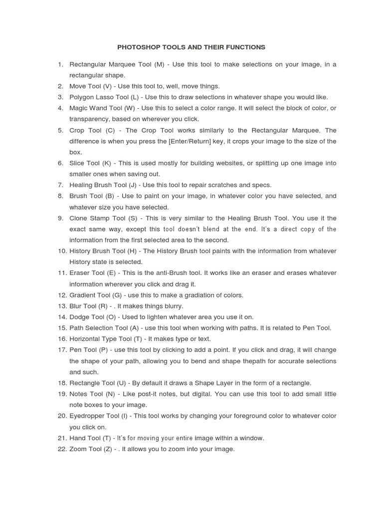 Photoshop Tools and Their Functions | PDF