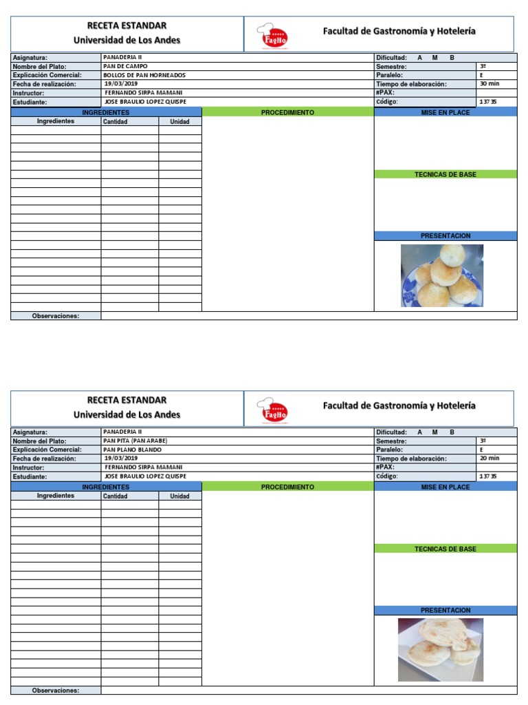 Formato Panaderia 1 | PDF | Panadería | Cocina