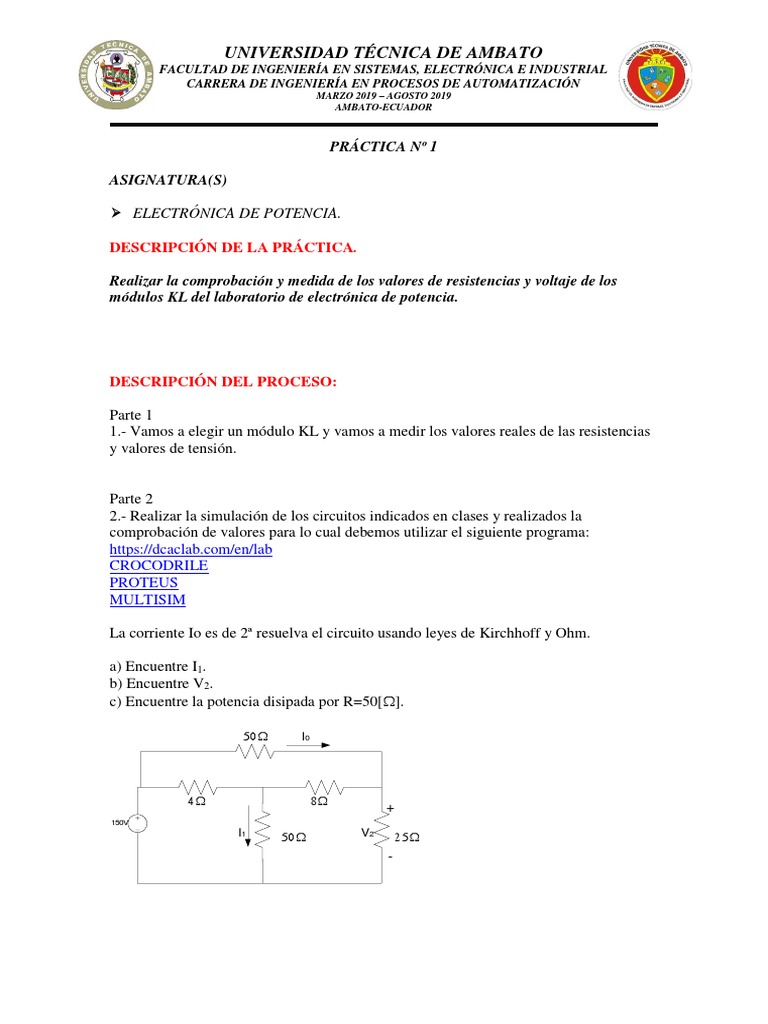 Práctica 1 Electrónica de Potencia | PDF | Resistencia Eléctrica y ...