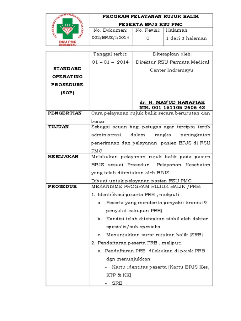 002 Sop Program Pelayanan Rujuk Balik | PDF