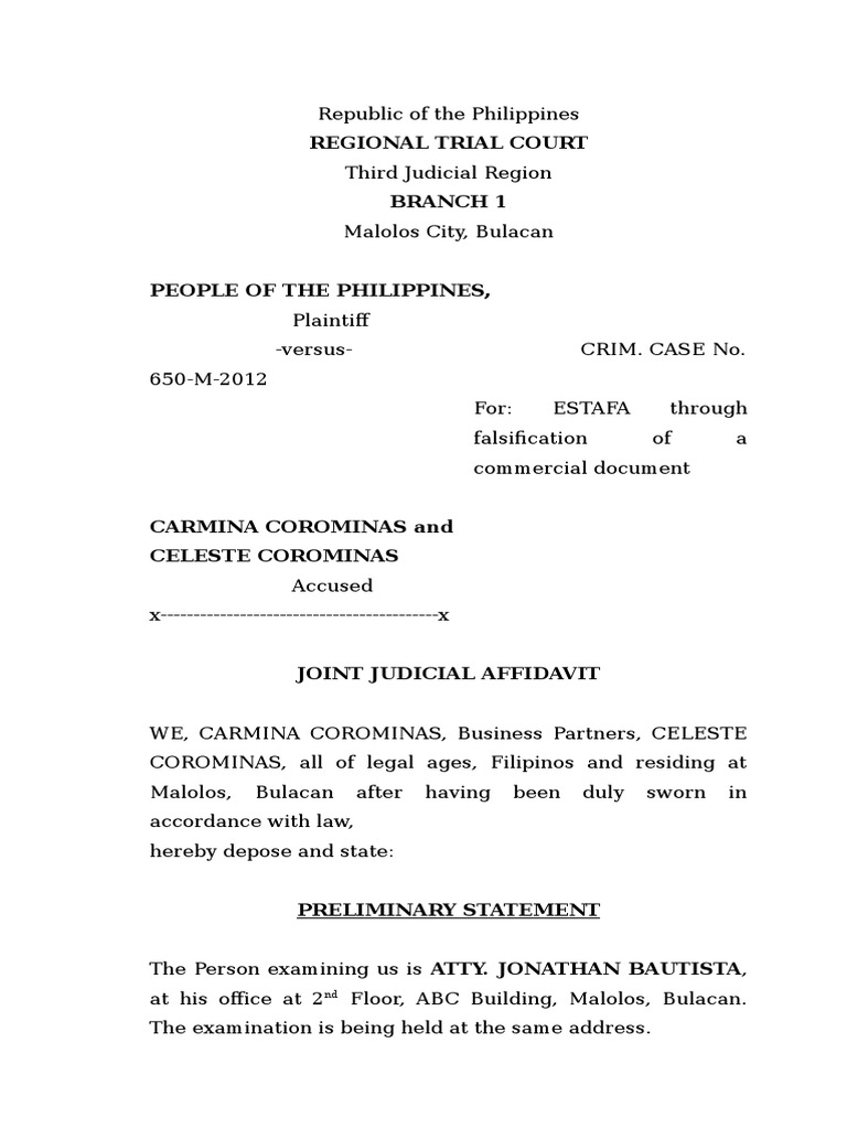 Joint Judicial Affidavit J | PDF | Perjury | Criminal Law